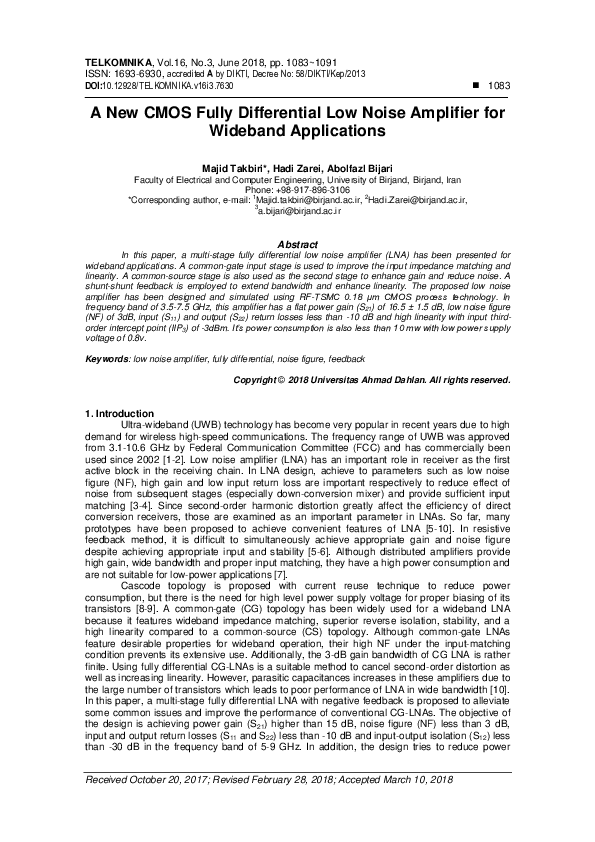 (PDF) Low Noise Wideband CMOS Amplifier Design