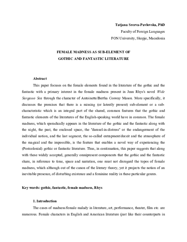 (DOC) Female madness as a sub-element of gothic and fantastic literature
