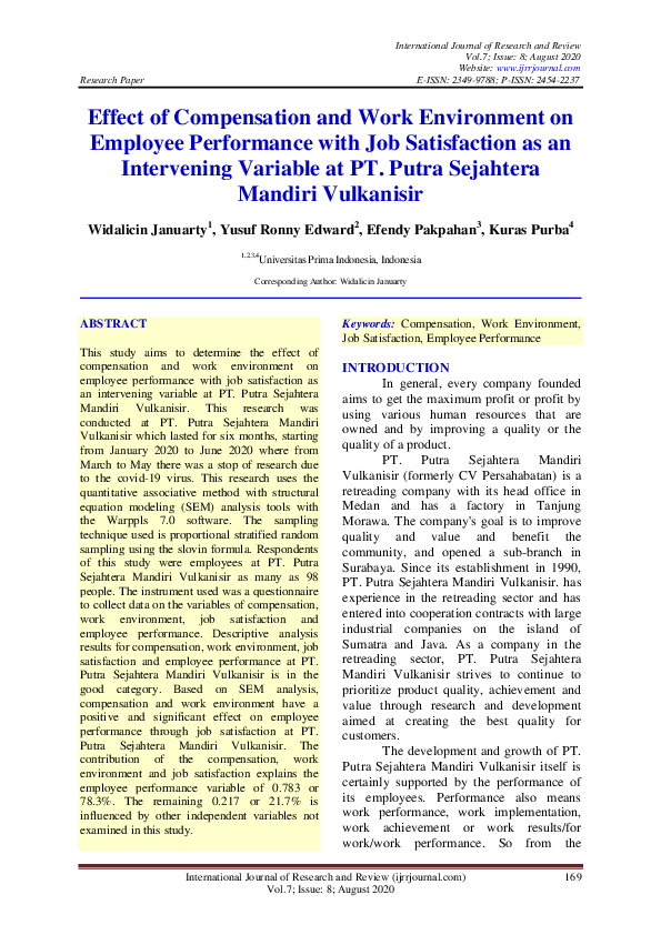 (PDF) Effect of Compensation and Work Environment on Employee Performance with Job Satisfaction ...