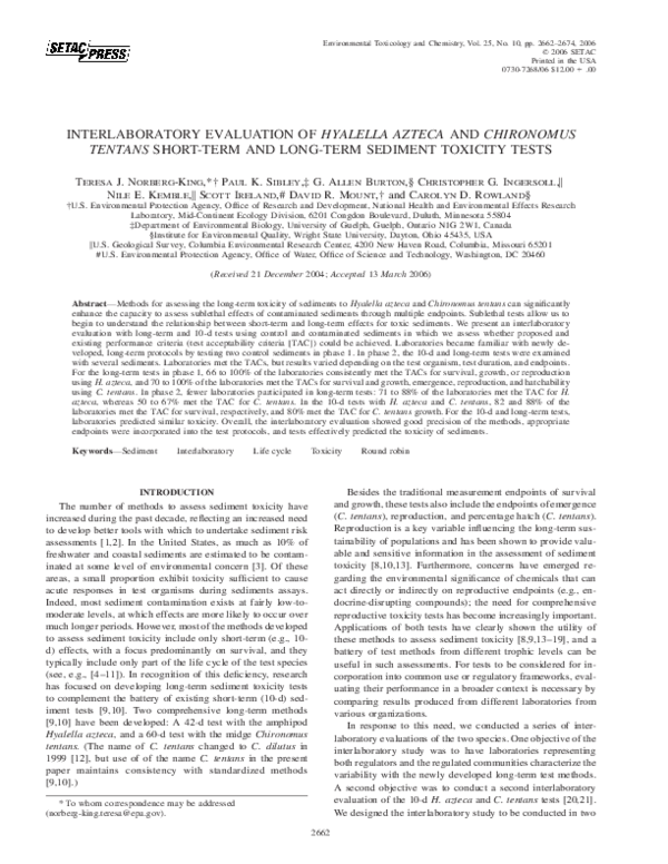 (PDF) Interlaboratory Evaluation of Hyalella Azteca and Chironomus ...