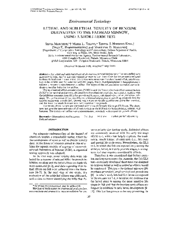 (PDF) Lethal and sublethal toxicity of benzene derivatives to the ...