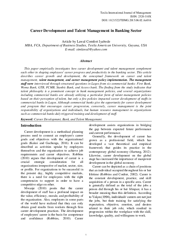 (PDF) Career Development and Talent Management in Banking Sector