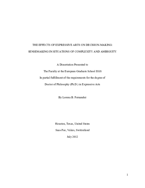 THE EFFECTS OF EXPRESSIVE ARTS ON DECISION-MAKING: SENSEMAKING IN SITUATIONS OF COMPLEXITY AND ...
