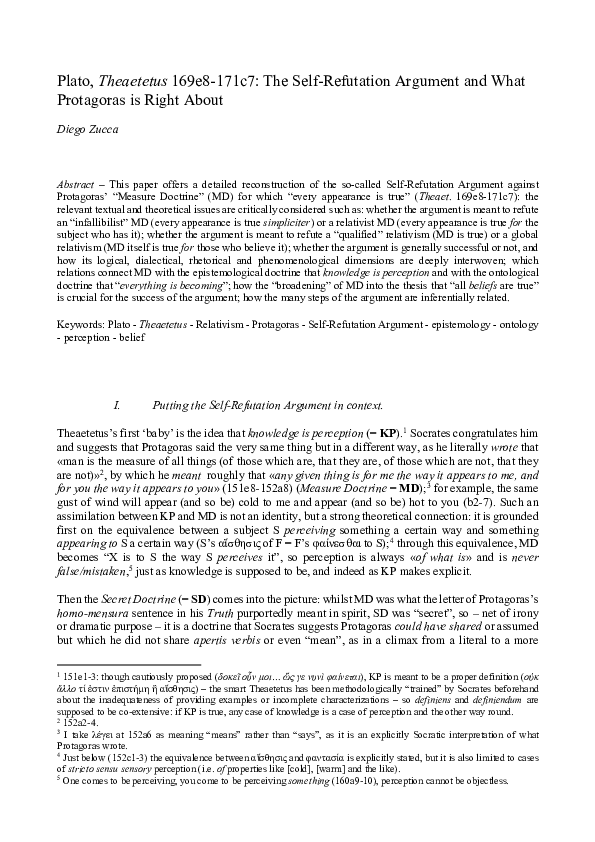 (PDF) Plato, Theaetetus 169e8-171c7: The Self-Refutation Argument and ...