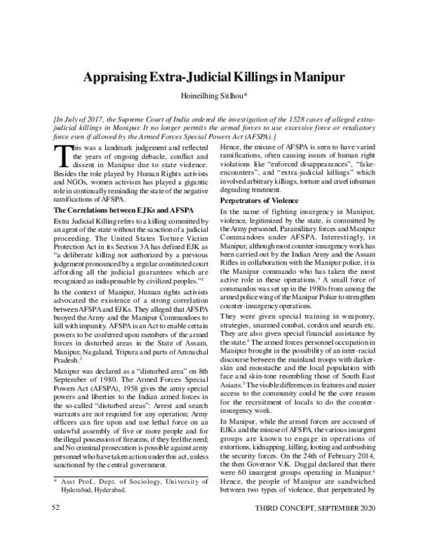 (PDF) Appraising Extra-Judicial Killings in Manipur