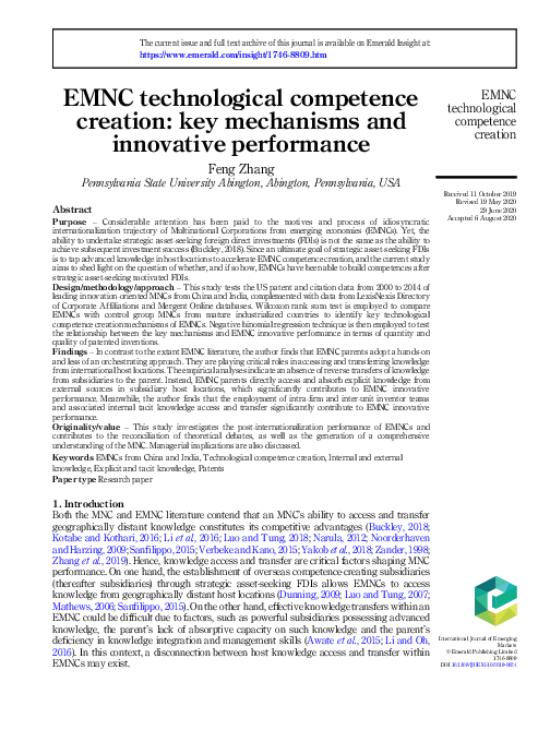 (PDF) EMNC technological competence creation: key mechanisms and ...