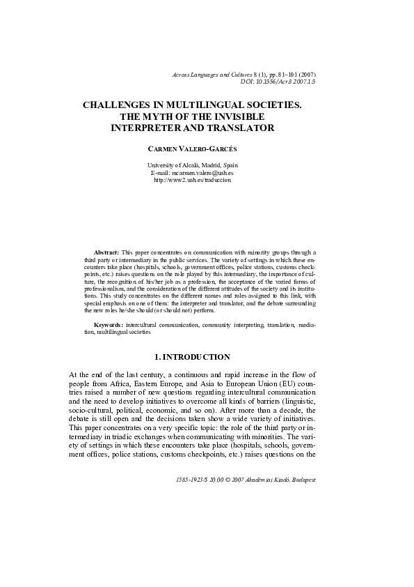 (PDF) Challenges in multilingual societies. The myth of the invisible ...