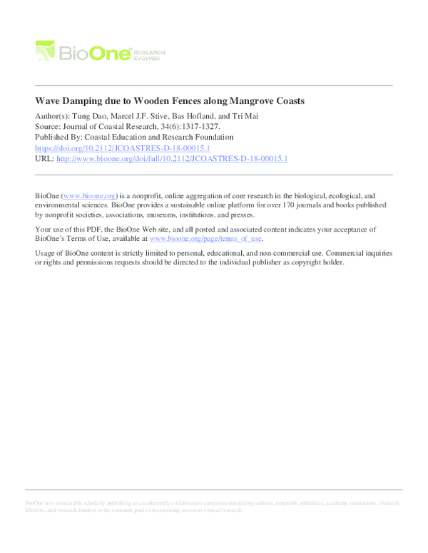 (PDF) Wave Damping due to Wooden Fences along Mangrove Coasts