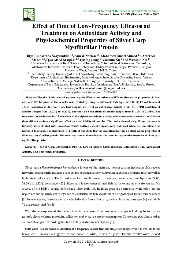 (PDF) Effect of Time of Low-Frequency Ultrasound Treatment on Antioxidant Activity and ...
