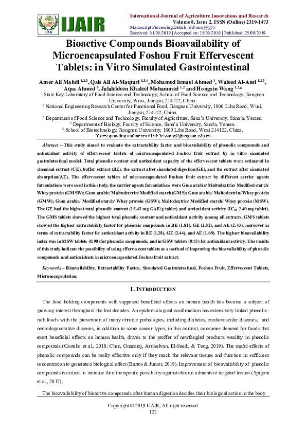 (PDF) Bioactive Compounds Bioavailability of Microencapsulated Foshou ...