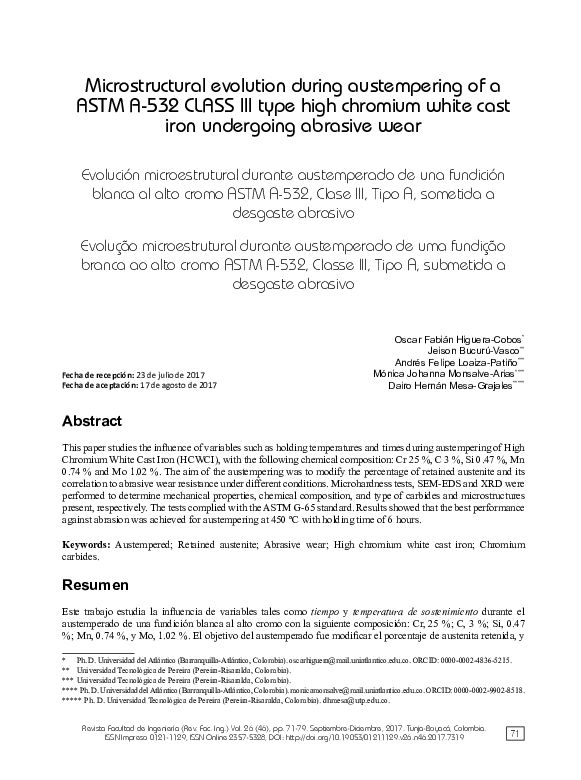 (PDF) Microstructural evolution during austempering of a ASTM A-532 CLASS III type high chromium ...
