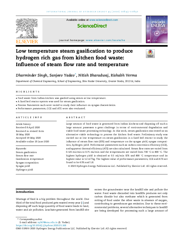 (PDF) Low temperature steam gasification to produce hydrogen rich gas ...