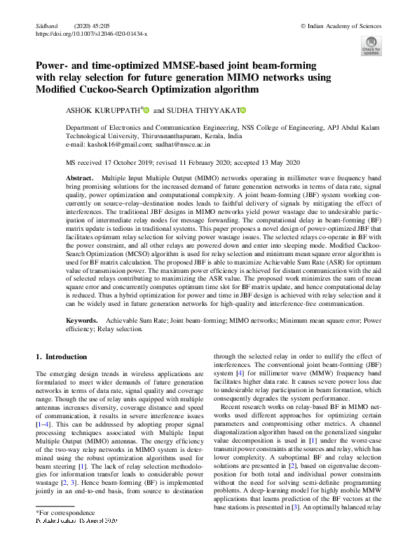 Pdf Power And Time Optimized Mmse Based Joint Beam Forming With Relay Selection For Future