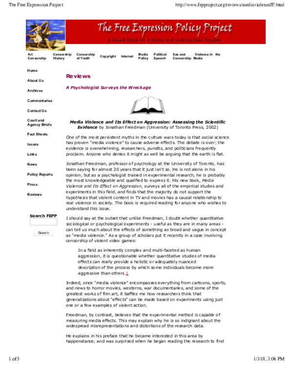 (PDF) A Psychologist Surveys the Wreckage: Jonathan Freedman on Media ...