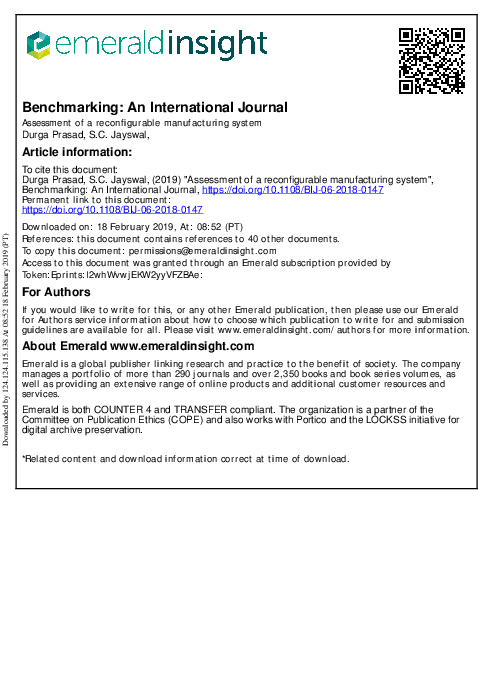 Pdf Assessment Of A Reconfigurable Manufacturing System
