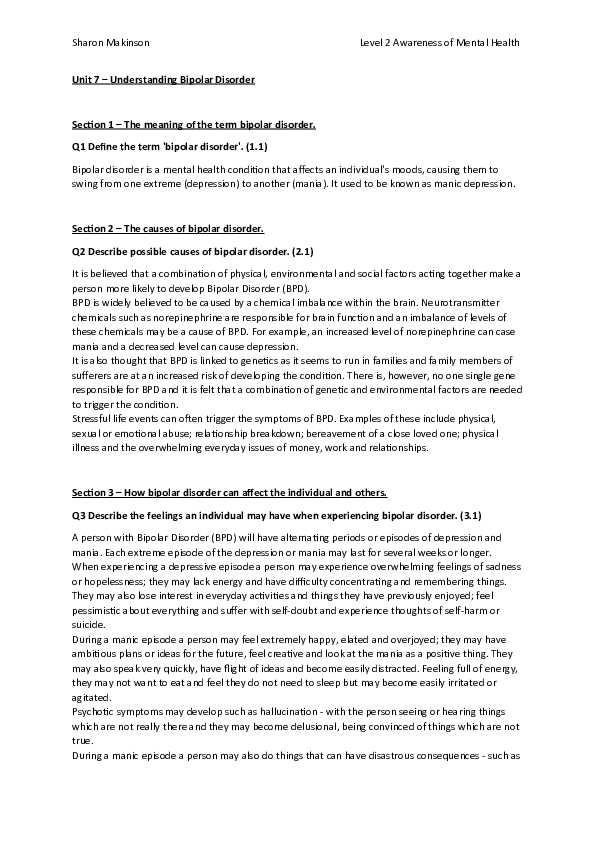(DOC) CACHE Level 2 Cert in Awareness of Mental Health Problems Unit 7 ...