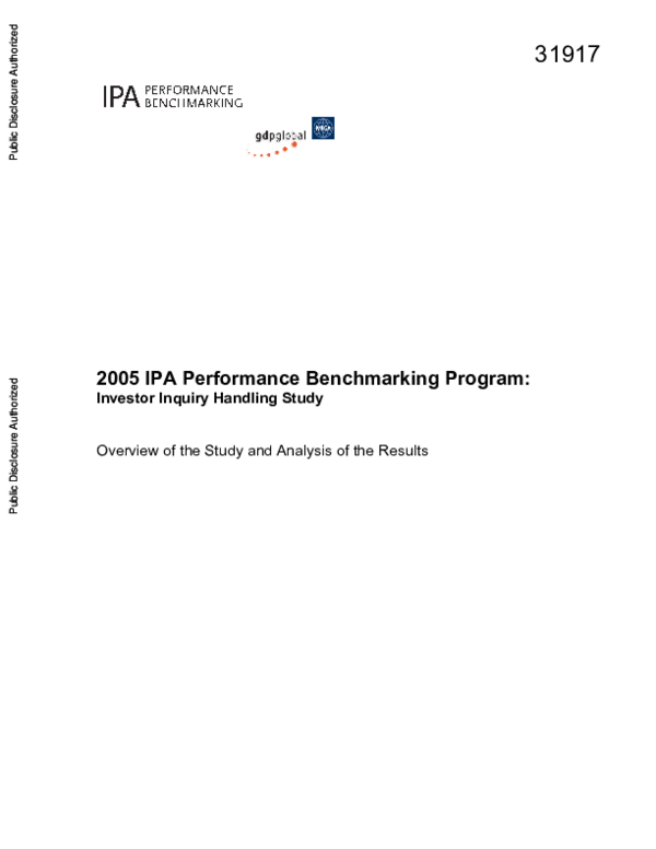 (PDF) 2005 IPA Performance Benchmarking Program: Investor Inquiry ...