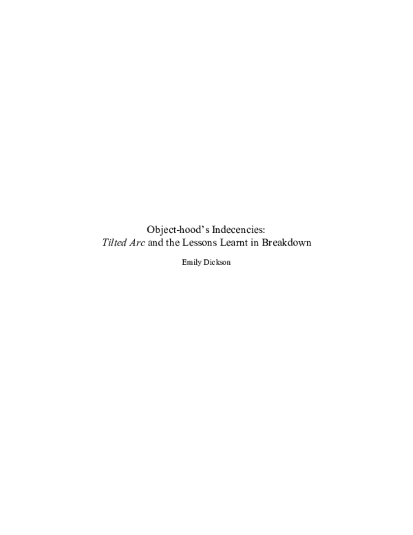 (PDF) Object-hood's Indecencies: Tilted Arc and the Lessons Learnt in ...