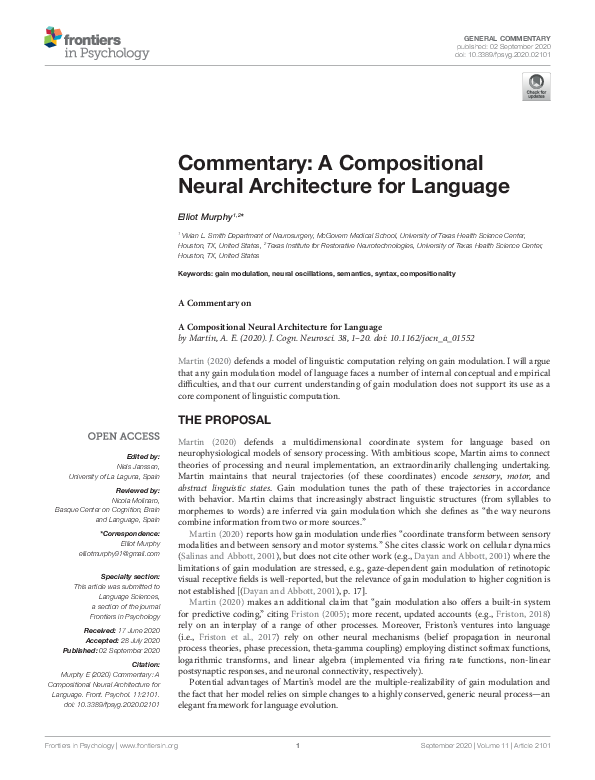 (PDF) Commentary: A Compositional Neural Architecture for Language | Elliot Murphy - Academia.edu