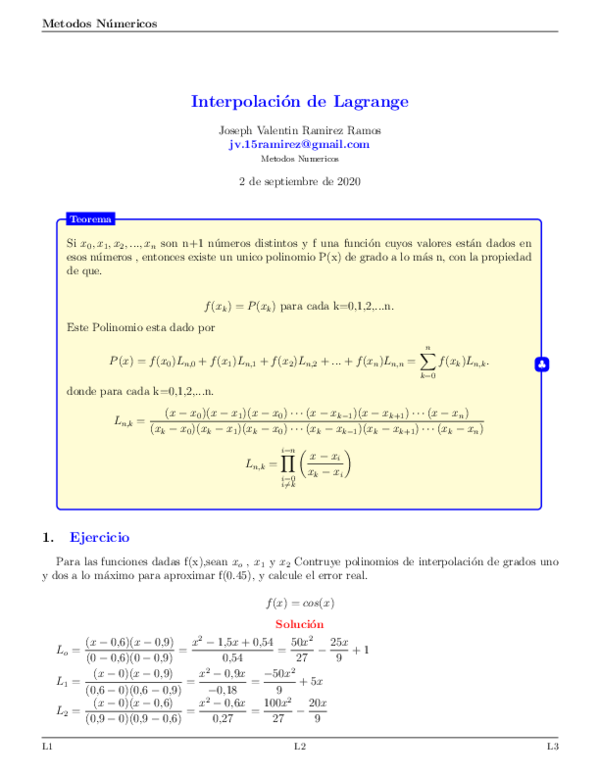 (PDF) Metodos Númericos Interpolación de Lagrange