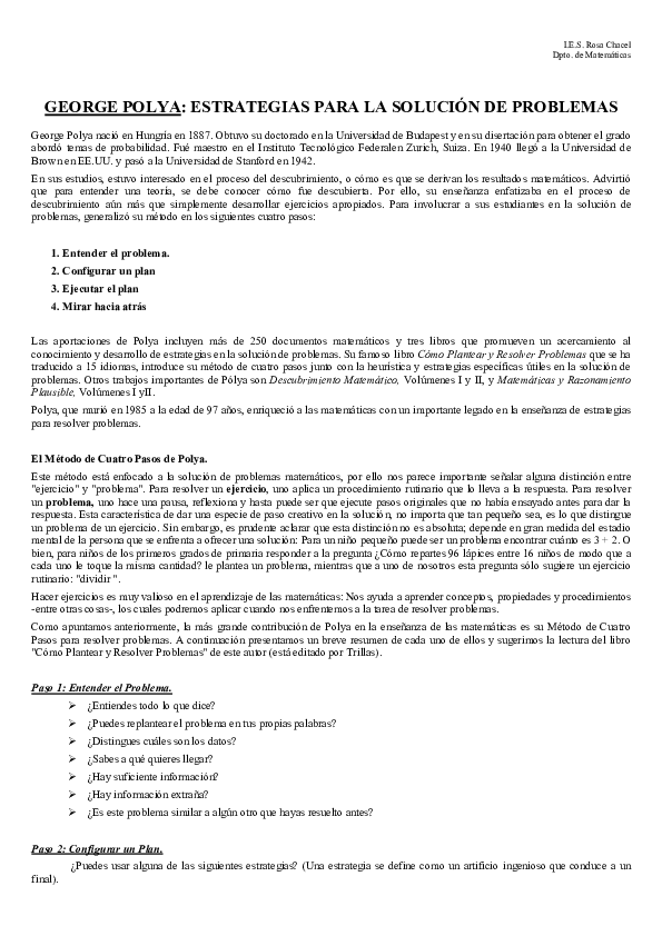 (PDF) GEORGE POLYA: ESTRATEGIAS PARA LA SOLUCIÓN DE PROBLEMAS