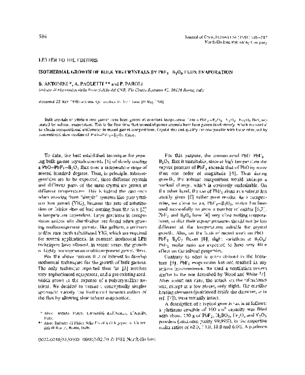 (PDF) Isothermal growth of bulk yig crystals by PbF2-B2O3 flux evaporation