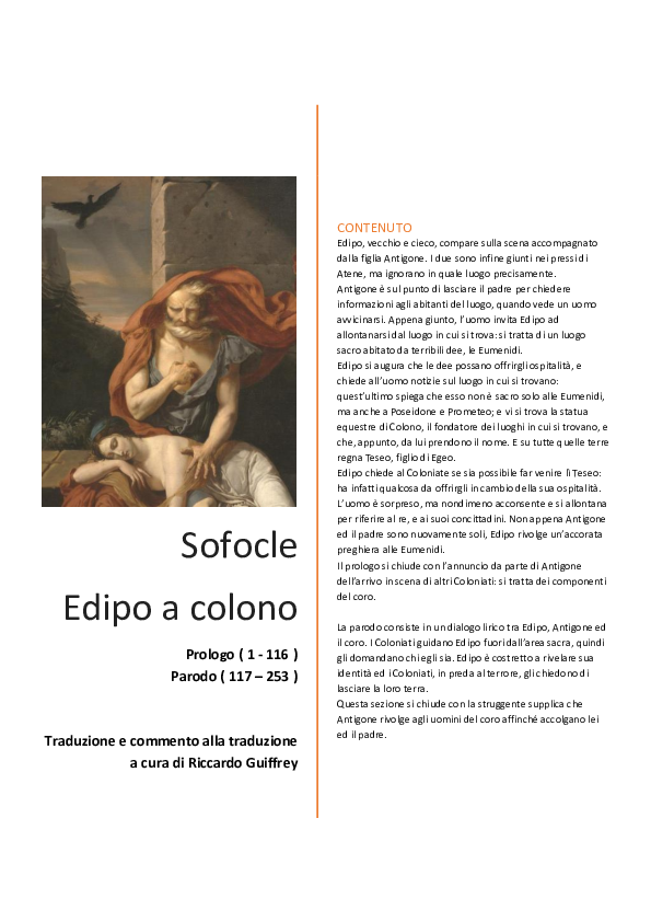 (PDF) Sofocle - Edipo a Colono - Traduzione - Prologo (1-116) & Parodo (117–253)