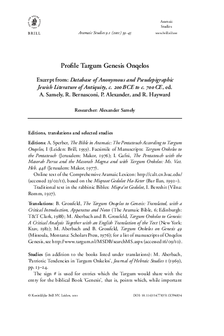 (PDF) Profile Targum Genesis Onqelos