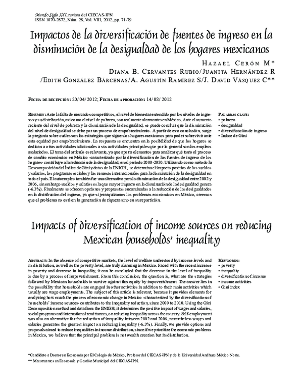 Pdf Impactos De La Diversificación De Fuentes De Ingreso En La