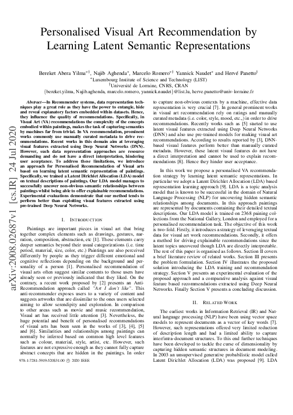 (PDF) Personalised Visual Art Recommendation by Learning Latent ... (PDF) Personalised Visual Art Recommendation by Learning Latent ...