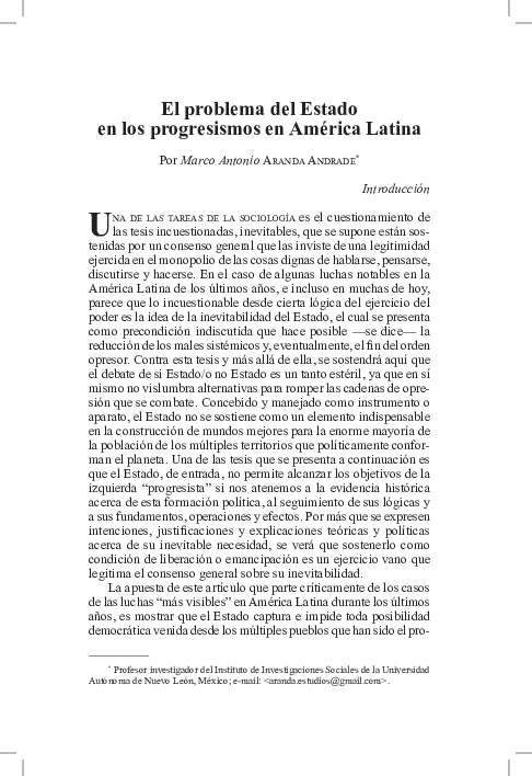 (PDF) El problema del Estado en los progresismos en América Latina