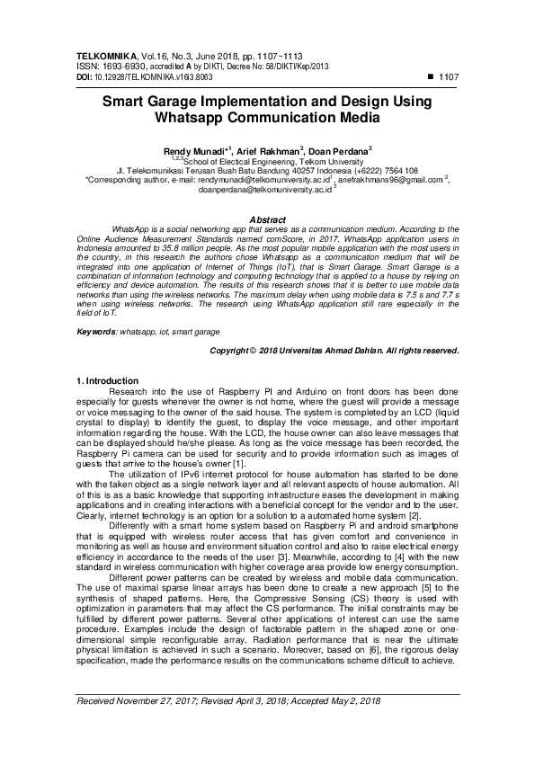 (PDF) Smart Garage Implementation and Design Using Whatsapp ...