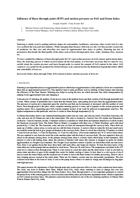 (PDF) Influence of Burn through point (BTP) and suction pressure on FeO ...