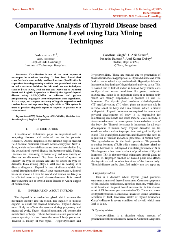 (PDF) IJERT-Comparative Analysis of Thyroid Disease based on Hormone Level using Data Mining ...