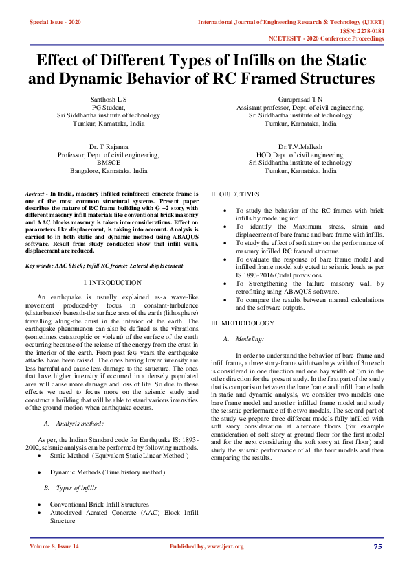 Pdf Ijert Effect Of Different Types Of Infills On The Static And