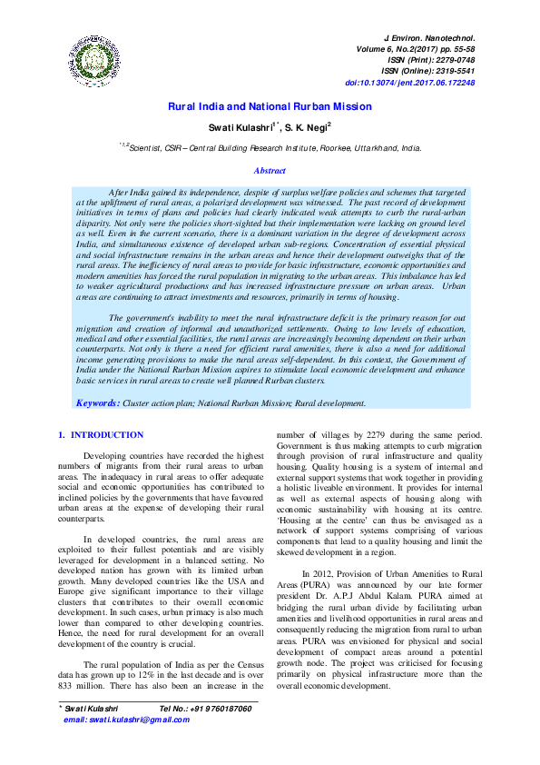 (PDF) Rural India and National Rurban Mission