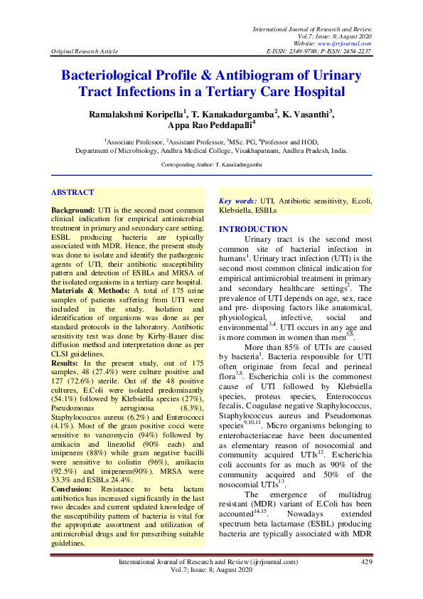 (PDF) Bacteriological Profile & Antibiogram of Urinary Tract Infections ...