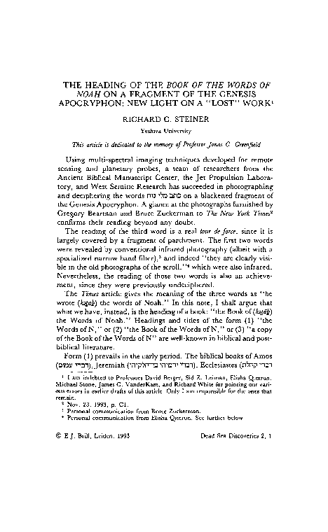 (PDF) Richard C. Steiner, “The Heading of the ‘Book of the Words of ...