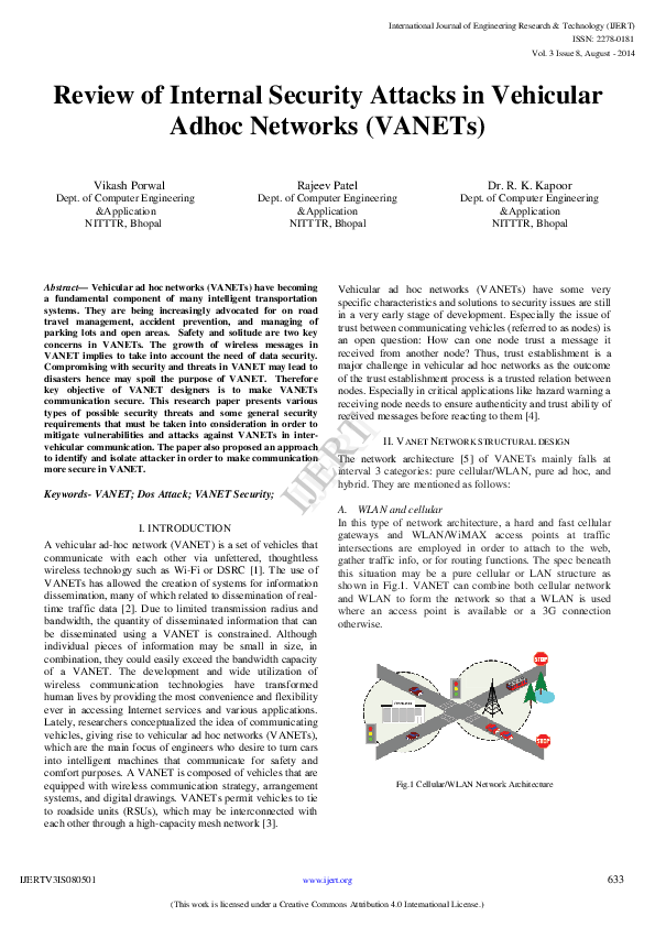 Pdf Ijert Review Of Internal Security Attacks In Vehicular Adhoc