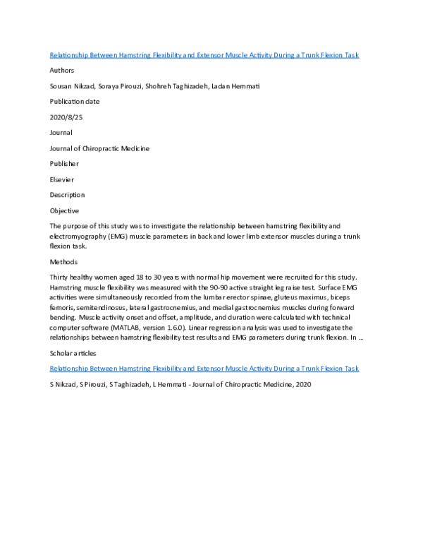 Doc Relationship Between Hamstring Flexibility And Extensor Muscle