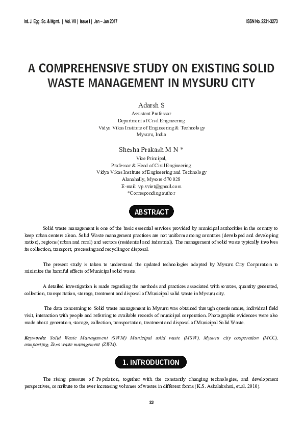 (PDF) A COMPREHENSIVE STUDY ON EXISTING SOLID WASTE MANAGEMENT IN ...