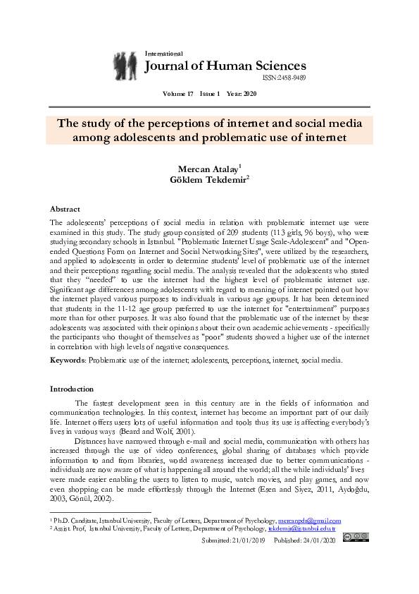 (PDF) The study of the perceptions of internet and social media among ...