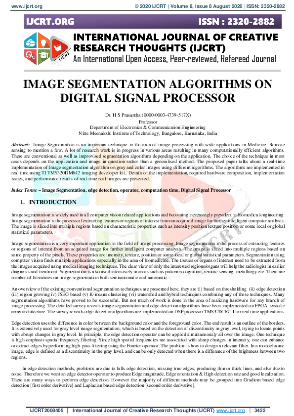(PDF) IMAGE SEGMENTATION ALGORITHMS ON DIGITAL SIGNAL PROCESSOR