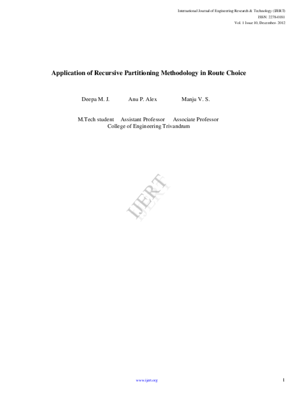 (PDF) IJERT-Application of Recursive Partitioning Methodology in Route Choice