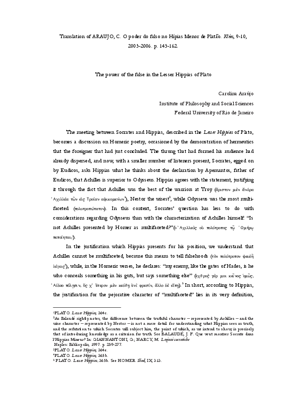 (PDF) The power of the false in the Lesser Hippias of Plato