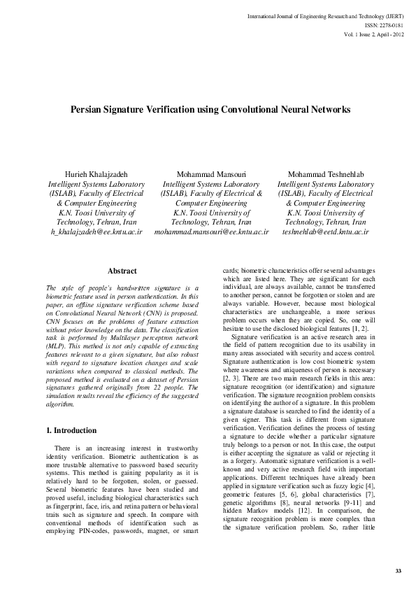Pdf Ijert Persian Signature Verification Using Convolutional Neural Networks