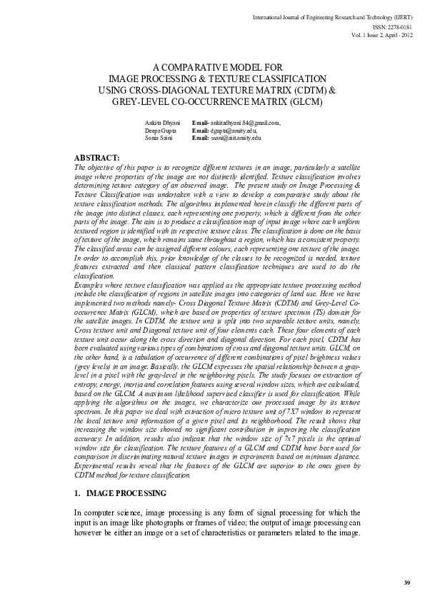 Pdf Ijert A Comparative Model For Image Processing And Texture Classification Using Cross