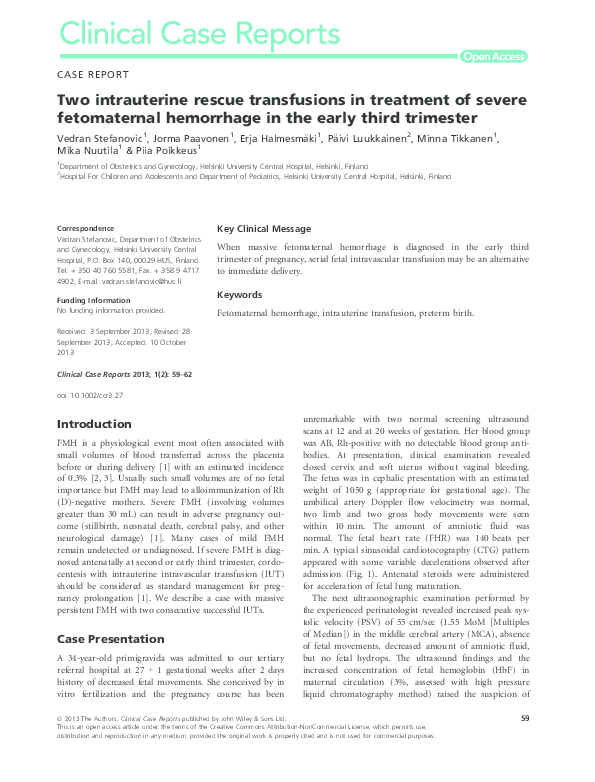 (PDF) Two intrauterine rescue transfusions in treatment of severe ...