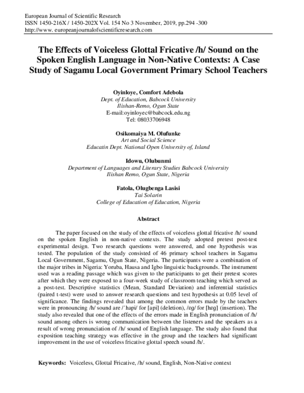 (PDF) The Effects of Voiceless Glottal Fricative /h/ Sound on the ...