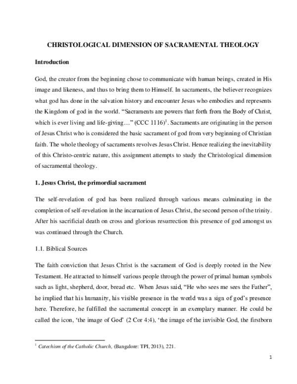 (PDF) CHRISTOLOGICAL DIMENSION OF SACRAMENTAL THEOLOGY
